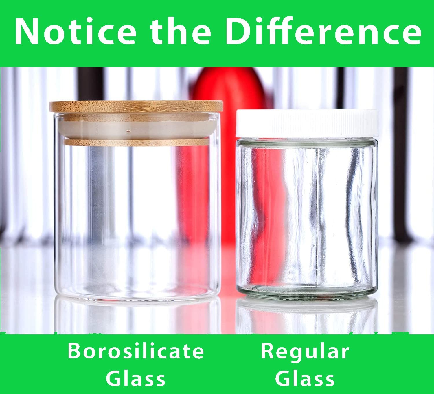 JUVITUS 24 fl oz Premium Borosilicate Clear Square Glass Jars Bamboo Silicone Sealed Lid (6 Pack)