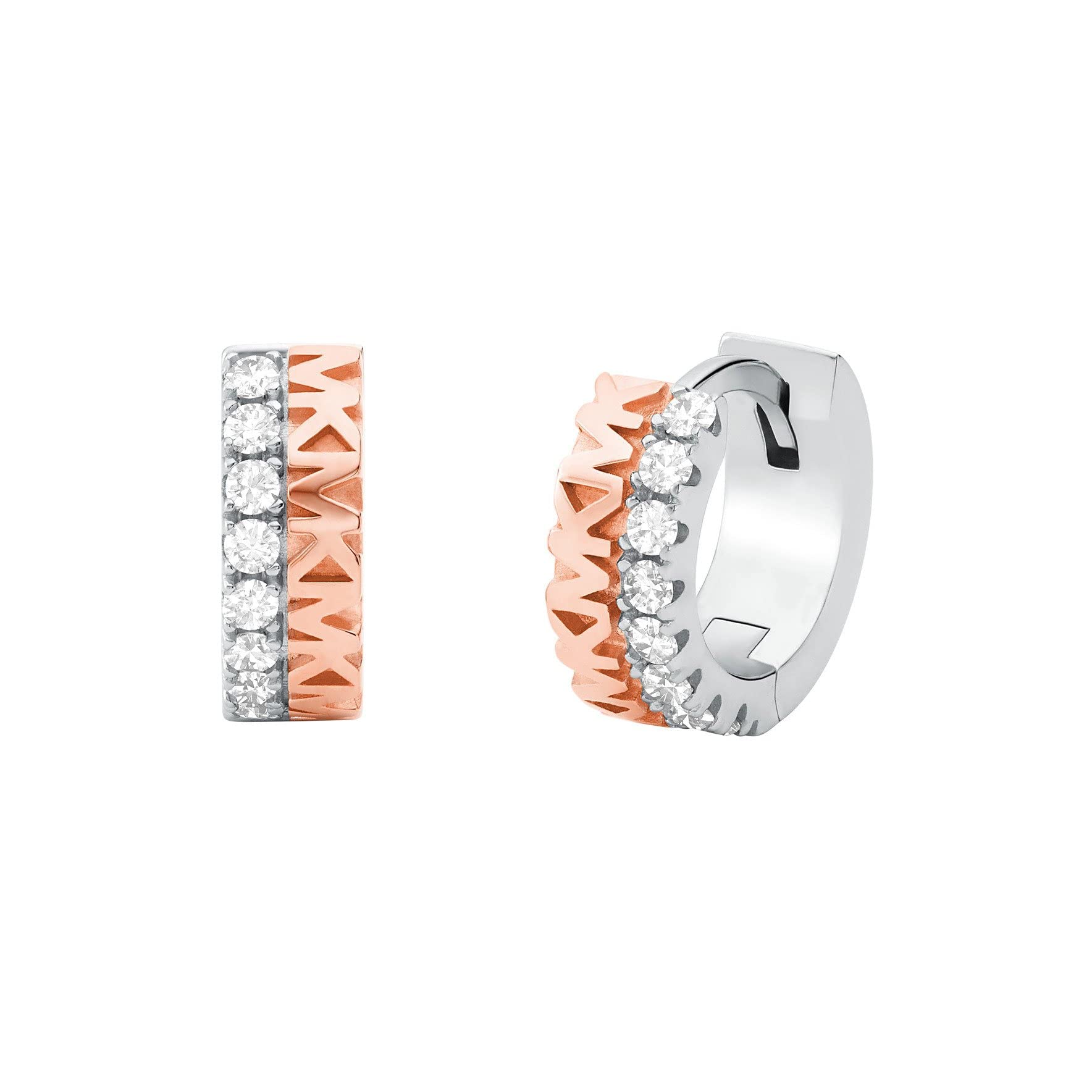 Michael Kors Sterling Silver Monogram Mini Hoop Earrings Two-Tone Silver/Rose Gold Tone One Size