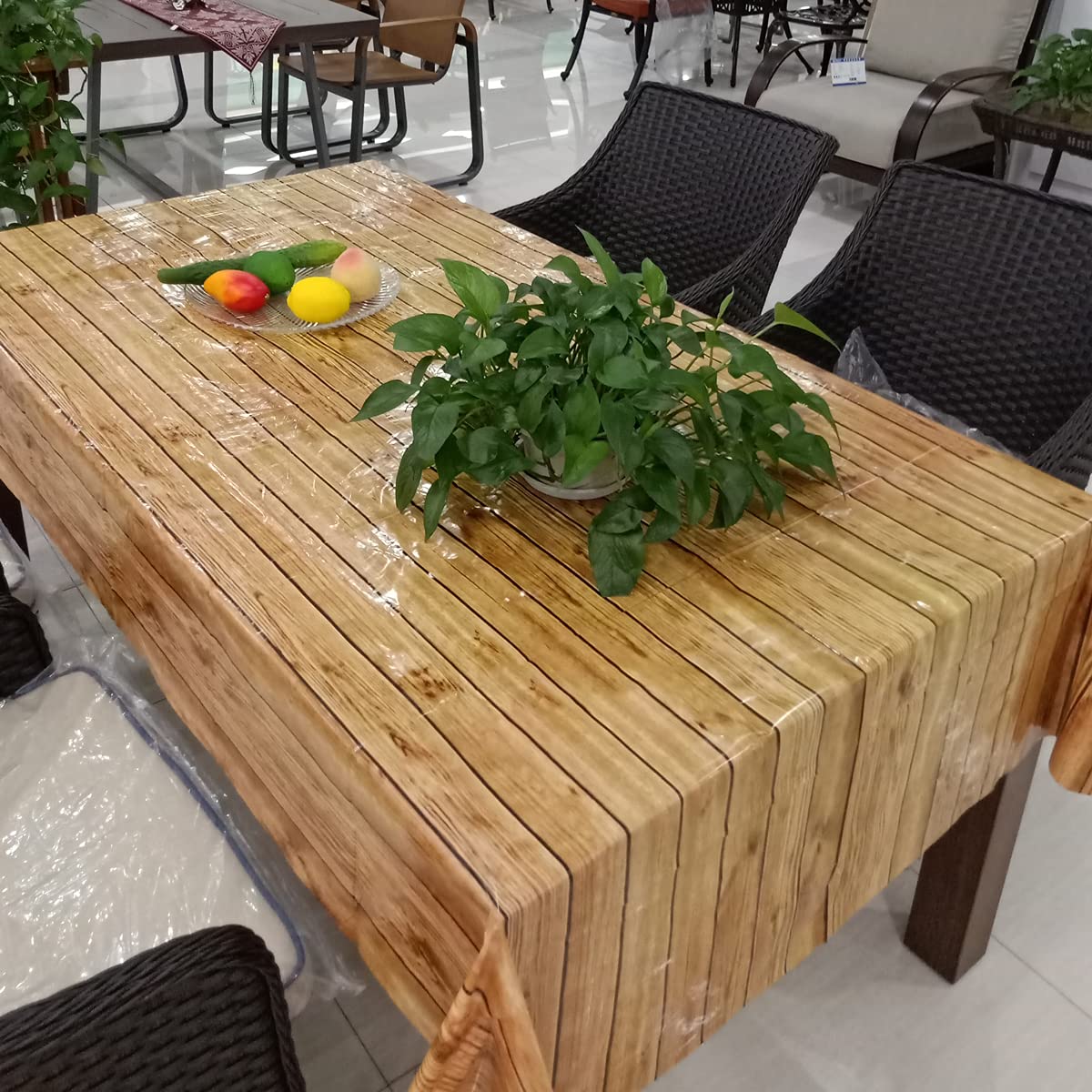 KYMY 3 Pcs Wood Grain Plastic Tablecloths with 51X87 inch,Disposable Plastic Wooden Print Tablecovers,Rectangular Table Covers for Kitchen Dining Room,Picnic,BBQ Party Decoration (51X87 inch)