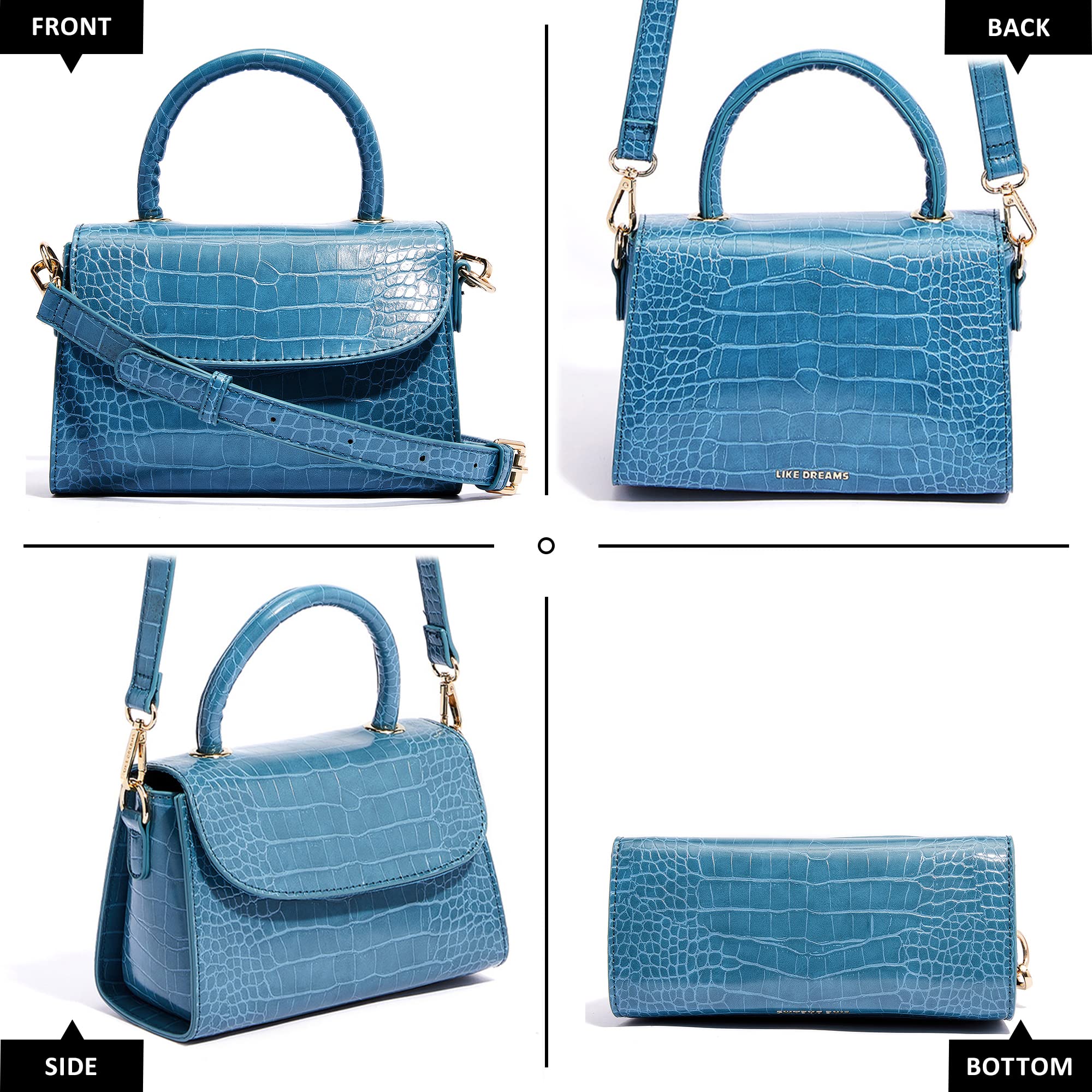 Like Dreams Women's Small Fashion Faux Embossed Vegan Leather Top Handle Satchel Handbag (Teal)