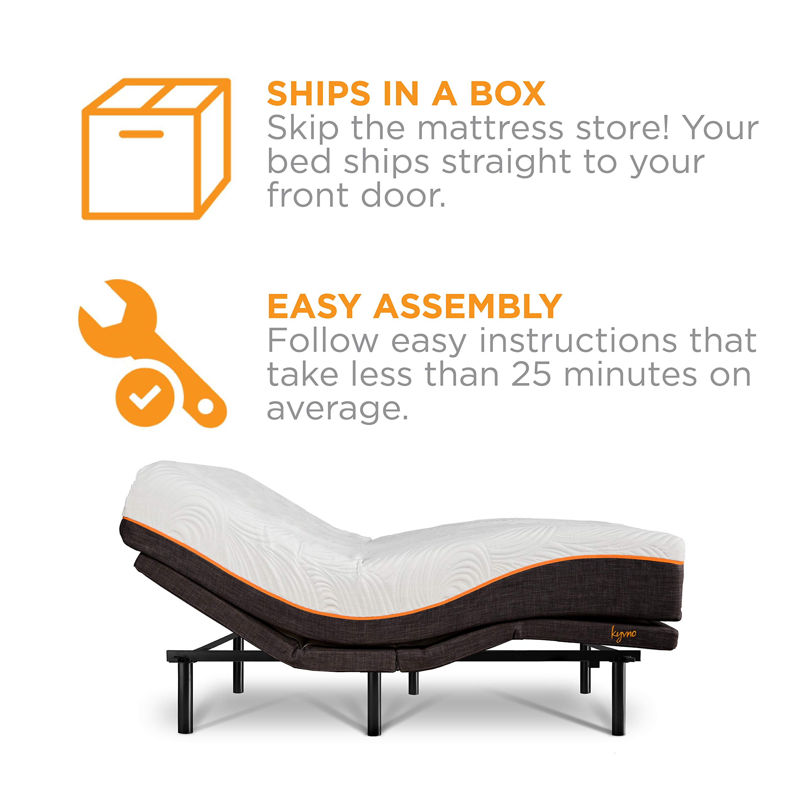 Kyvno Split King Adjustable Bed Base (Frame) with 12" Gel-Cooling Premium Memory Foam Mattress, Wireless Remote, Zero Gravity, TV/PC Position, Head/Foot Incline, Medium Firm, CertiPUR-US Certified