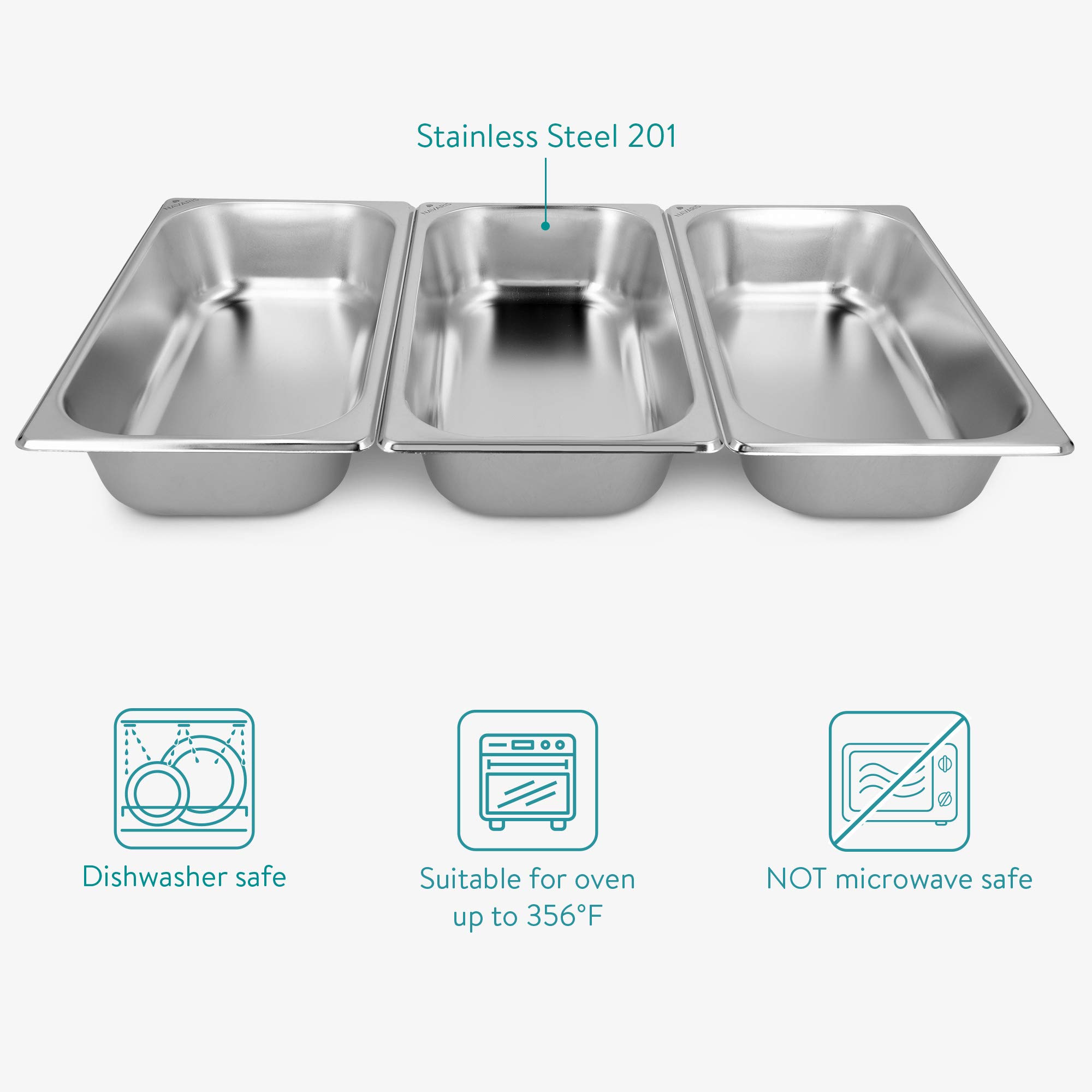 Navaris Breading Trays Set - 3 Medium Stainless Steel Pans for Preparing Bread-Crumb Dishes, Panko, Schnitzel, Coating Fish and Marinating Meat