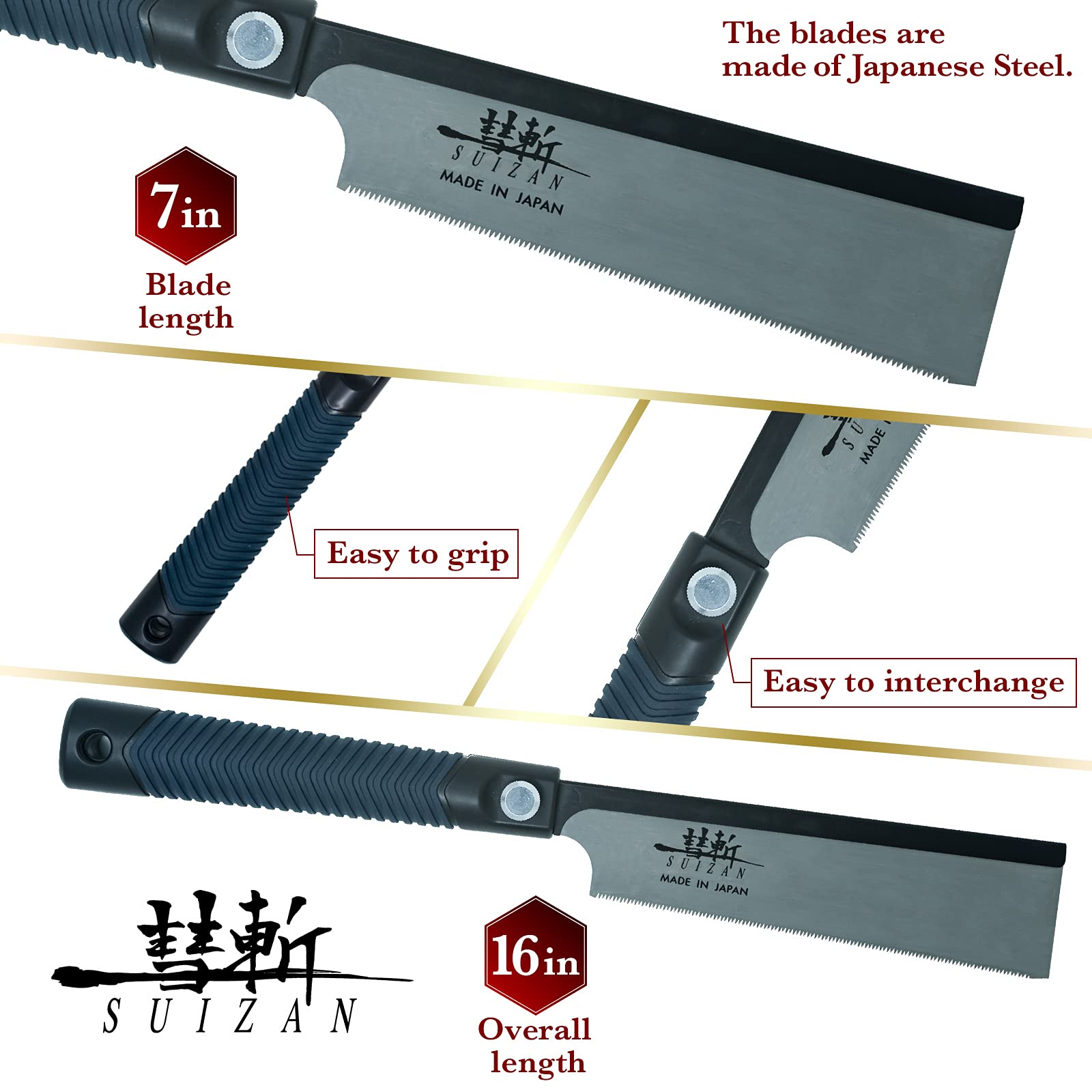 SUIZAN Japanese Pull Saw Hand Saw 7 Inch Dozuki Dovetail Saw Tenon Saw for Cross Cut Rip Cut Angle Cut Woodworking tools Gifts