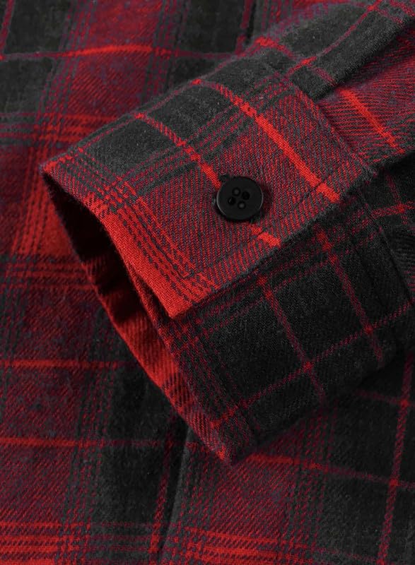 JMIERR Flannel Hoodies for Men Casual Button Down Plaid Long Sleeve Lightweight Winter Shirts Jackets,US 46 (XL),0Red