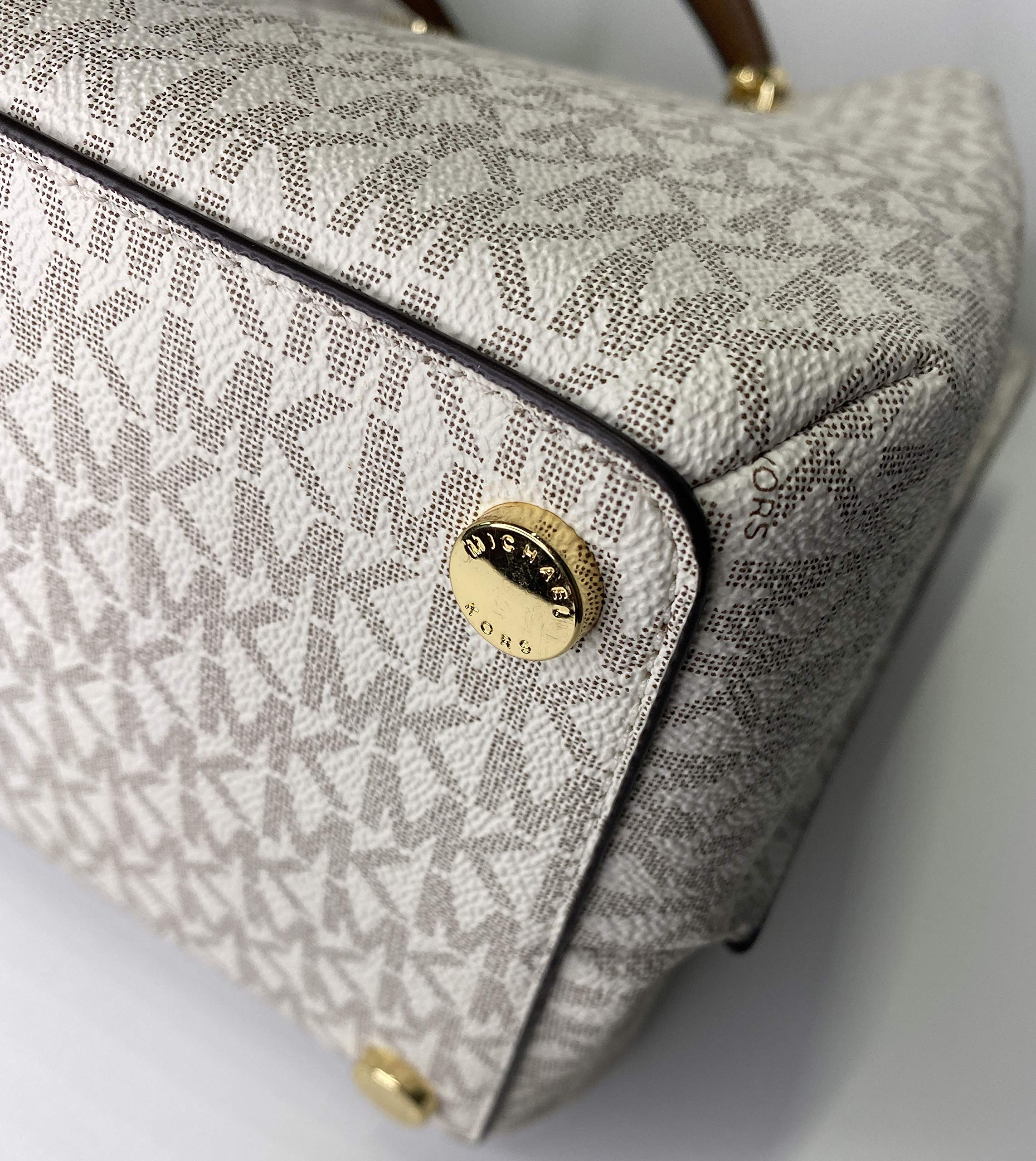 MICHAEL Michael Kors Teagen Satchel bundled with Phone Wallet/Wristlet & Handbag Hook (Signature MK Vanilla)