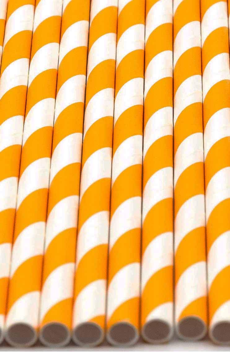 Pack of 150 Orange Swirls Biodegradable 4-Ply Paper Drinking Straws (Compostable, Non-toxic, BPA-free)