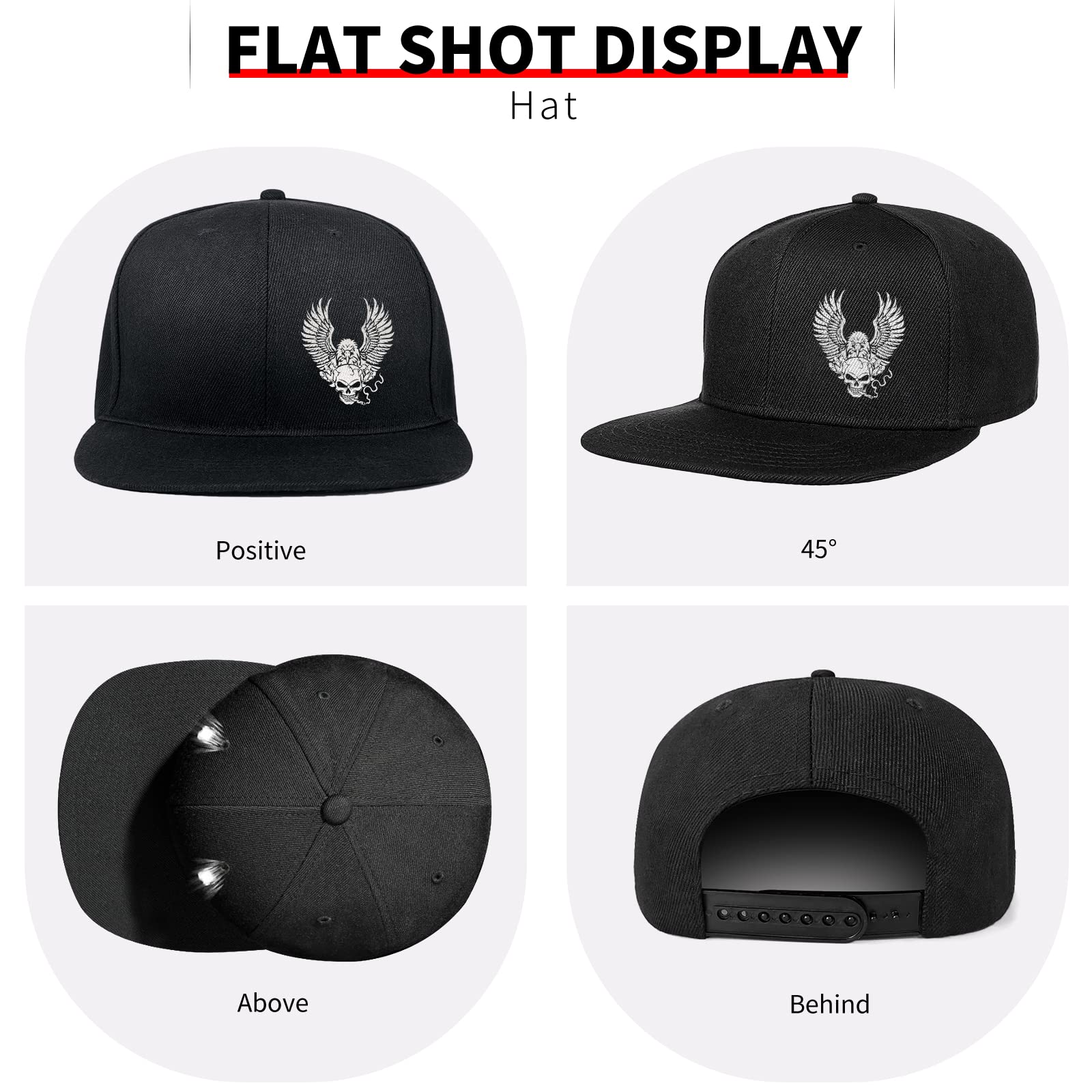 Negi Bald Eagle and Skeleton Item Black Trucker Hats for Men Snapback Hat, Old School Style Mens Hats Snapback Eagles Hat, Classic Skull Hats for Men Women Cap