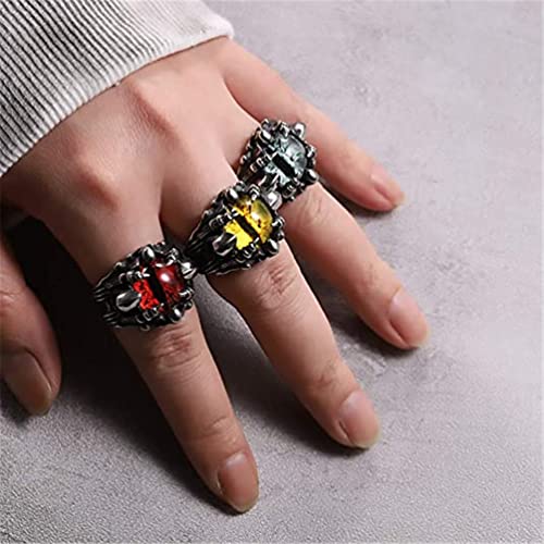 OAKKY Unisex Stainless Steel Vintage Personality Ghost Devil Dragon Claw Bloody Demon Round Red Gemstone Biker Ring Gothic Punk Statement Size 11