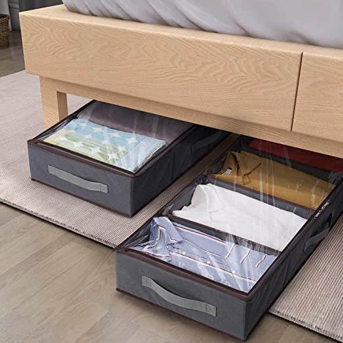 Lifewit Under Bed Clothes Organizer Large Adjustable Dividers Storage Bag with Durable Fabric, Reinforced Handle, 4 Clear Window for Clothing, Shoes, Blankets, Sweaters, Grey, 2 Pack