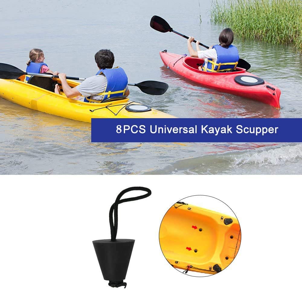 michebizzzz Universal Kayak Scupper Plug Silicone Scupper Plugs Kayak Canoe Drain Stopper with Lanyard for Kayak Plug Replacement Part 8 Pieces (Black)