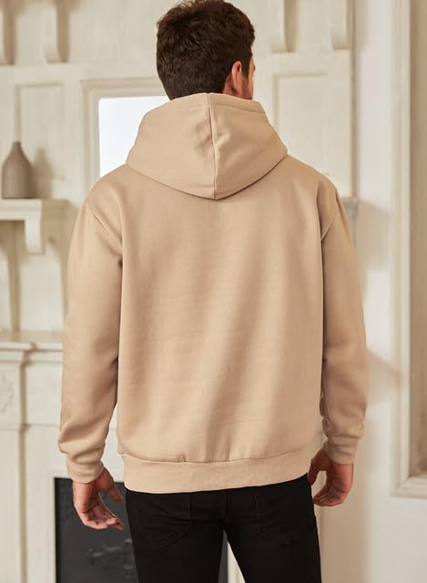 JMIERR Mens Lightweight Cotton Hoodies Winter Casual 1/4 Sweatshirts Loose Fit Drawstring Pullover Shrits, US40(M), A Khaki