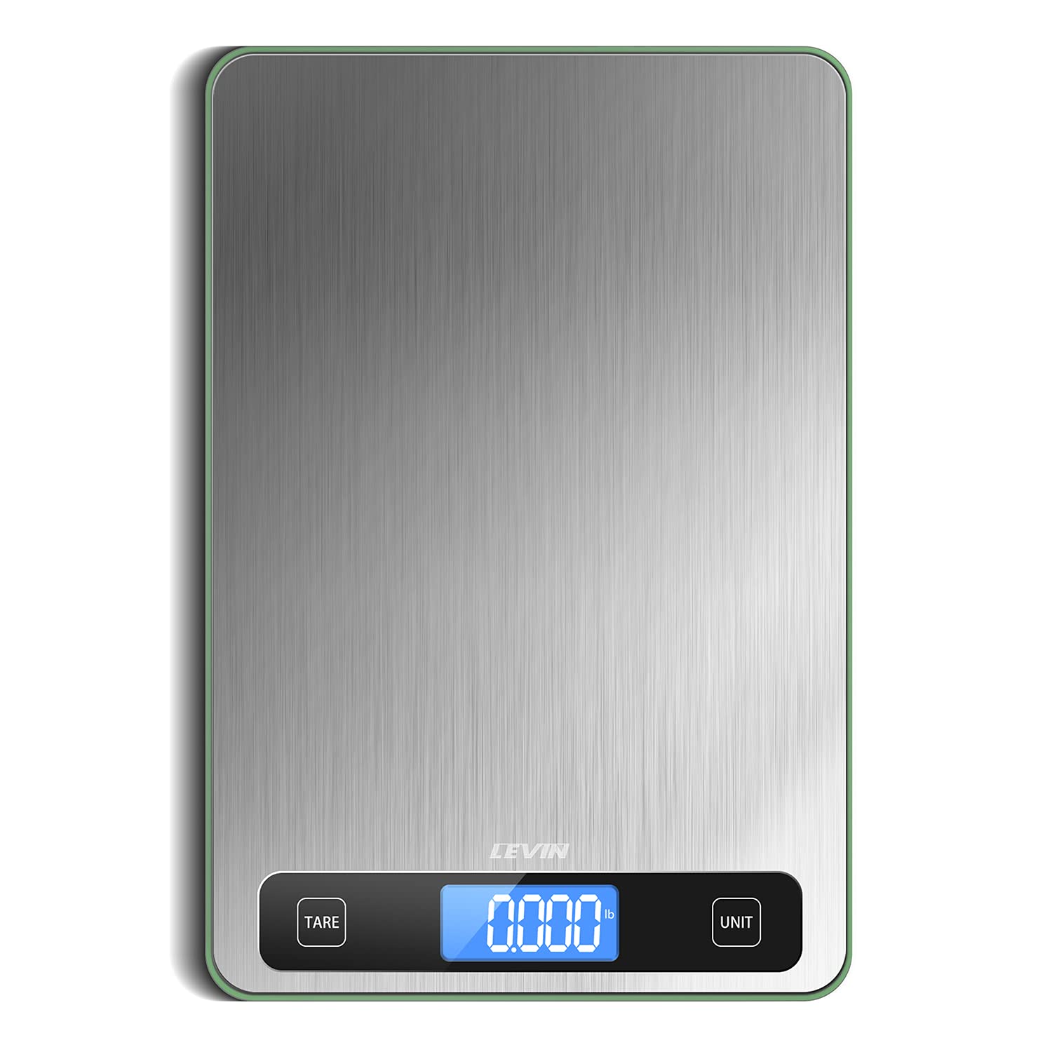 LEVIN Food Scale, 33lb Digital Kitchen Scale with 1g/0.05oz Precise Graduation, 5 Units LCD Display Scale for Cooking/Baking in KG, G, oz, ml, and lb, Easy Clean Stainless Steel and Tempered Glass