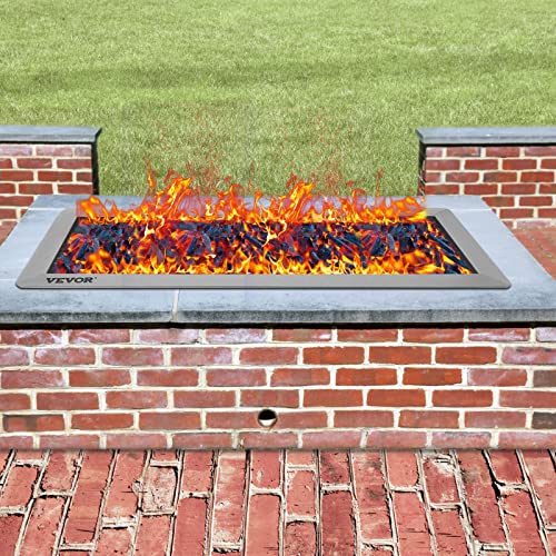 VBENLEM Fire Pit Pan 37.5x14 Inch, Stainless Steel Rectangular Fire Pit Pan and Burner, Built-in Fire Pit Pan with H-Burner, 150K BTU