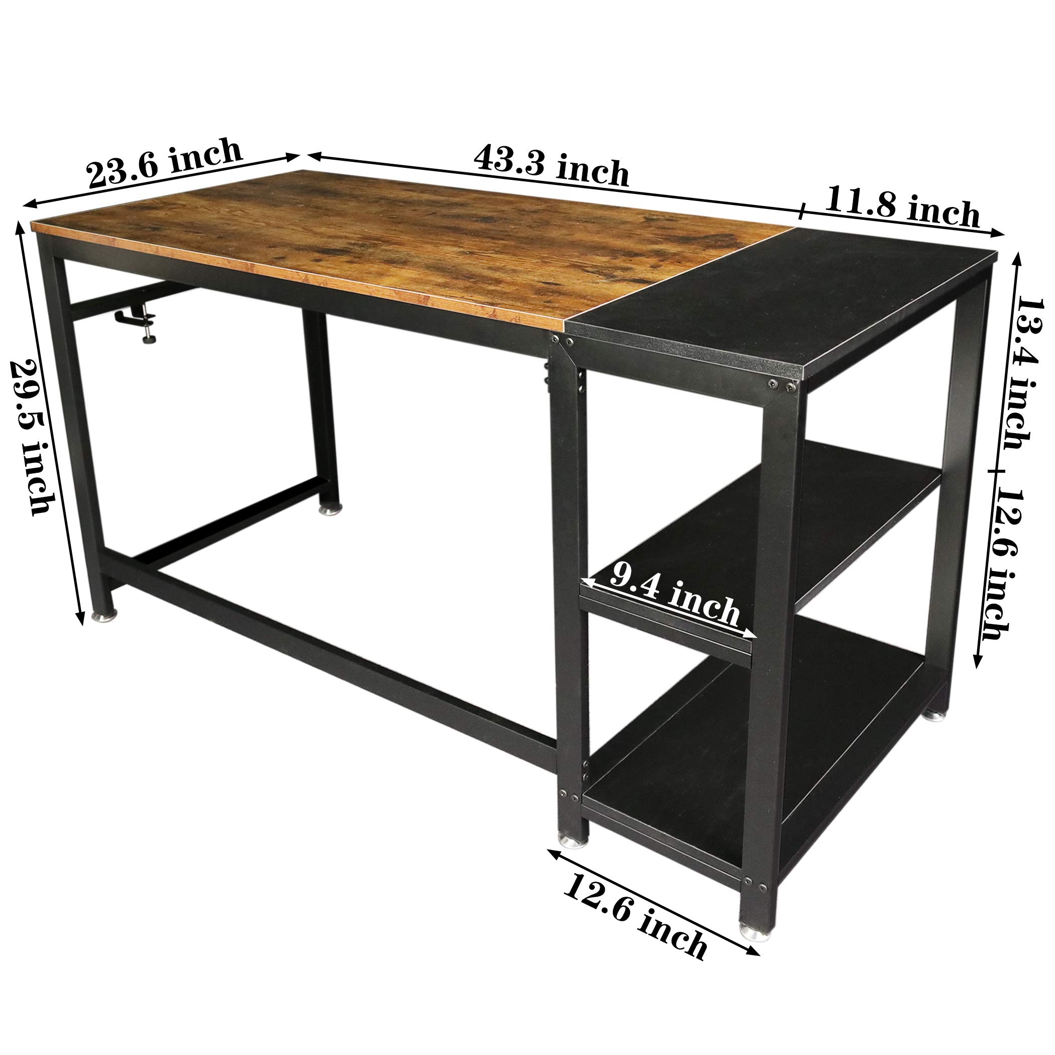 LAVIEVERT 55 inch Computer Desk with Splice Board, Modern Simple Style PC Desk with 2 Storage Shelves, Study Writing Table Multipurpose Workstation for Home Office - Rustic Brown/Black