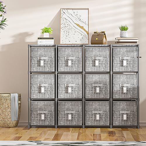 LUKYTOWER Cube Storage Organizer Shelf with 6 Printed Bins + Labels, Cubby Storage Organizer with Bins, Large Capacity Shelves for Storage,Closet, Living Room, Dorm, Yarn