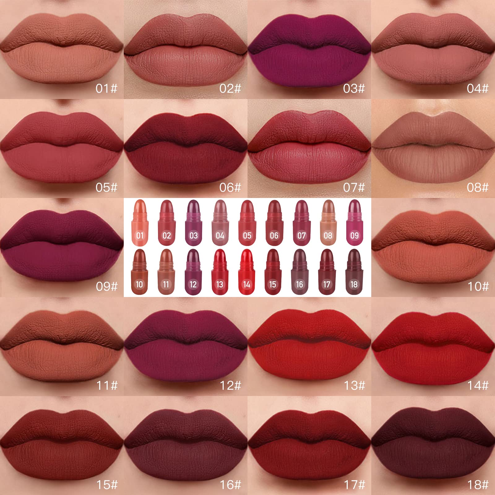 LSxia 18 Colors Capsule Pills Lipstick Mini Lip-Stick Set, Long Lasting Mini Matte Lipstick Lip Stain Lip Tint - Labiales Mate 24 Horas Originales, Cute Dark Red Matte Lipsticks Set for Women