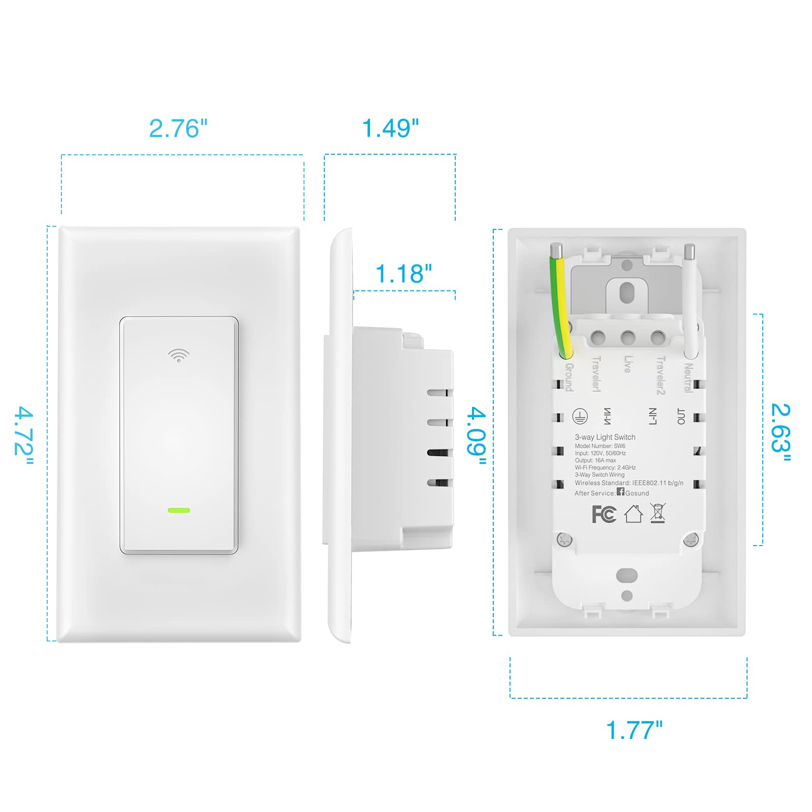 OHMAX Smart Light Switch, 3 Way 2.4GHz Wi-Fi Smart Switch Compatible with Alexa and Google Home, Single Pole Wall Switch for Lights, Neutral Wire Required, No Hub Required (2 Pack)