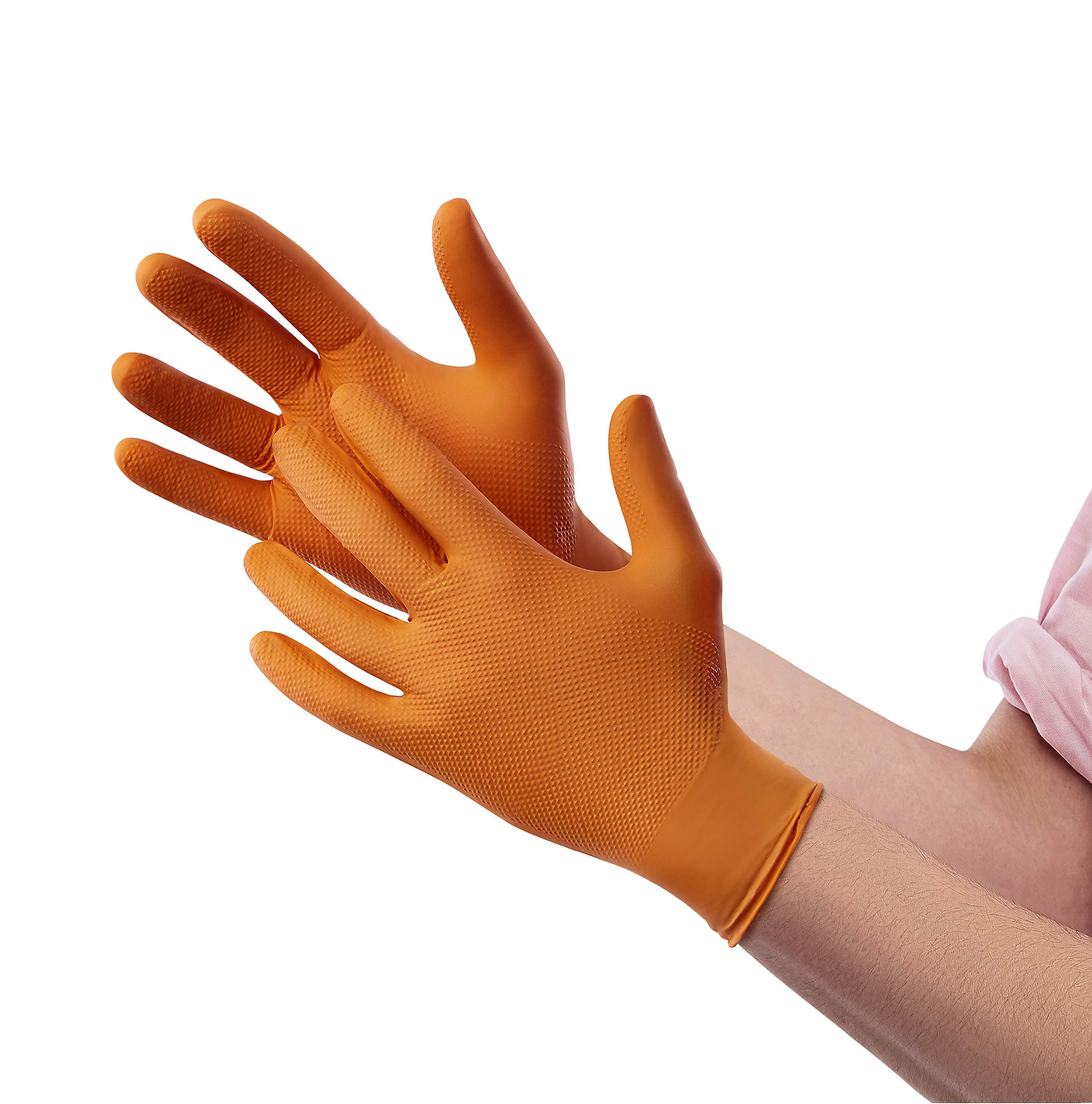 Venom Steel Orange Nitrile Gloves, 8 Mil Thick, 50 Count, Maximum Grip Textured Disposable Gloves, Puncture and Rip Resistant, Hi-Visibility Orange, One Size Fits Most