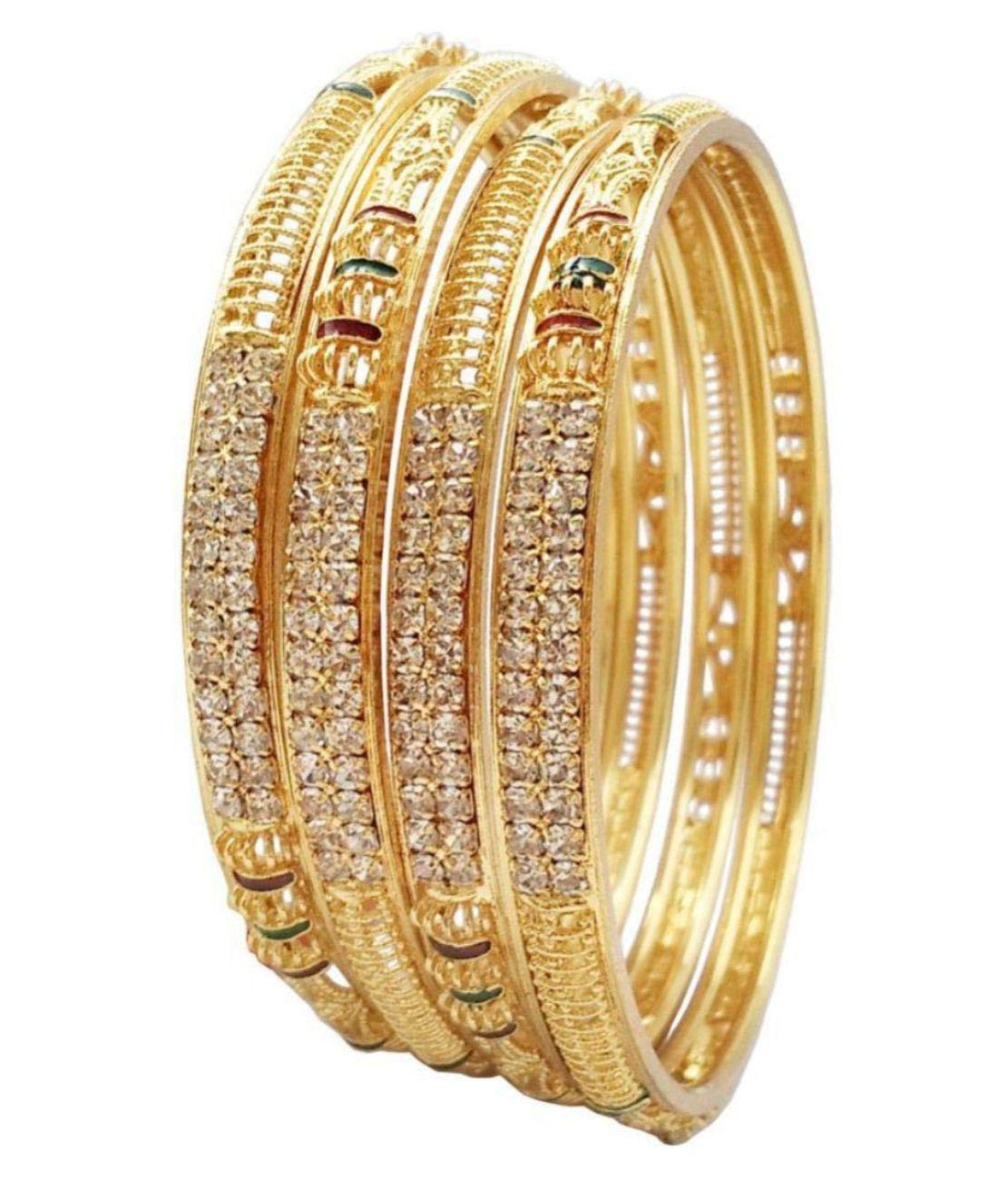 Jewar Mandi Bangles Gold Plated Silver Etching Handmade Work Bracelet Jewelry for Women & Girls (Two Tone Bangles, 2.8) (Stones with Meena Work-2, 2.8)