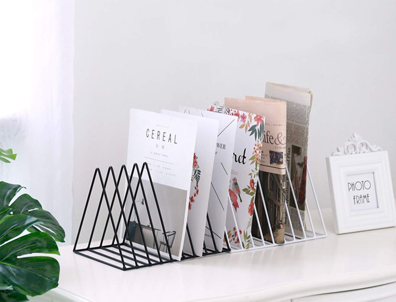 Lawei Set of 2 File Holder Stand 9 Slots Magazine Rack Book Record Holder Triangle Bookshelf Desktop File Organizer Decor Home Office