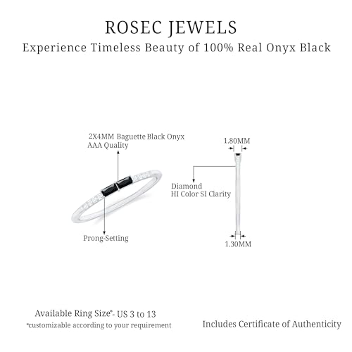 Natural Black Onyx Diamond Promise Ring For Women, Certified Onyx Stackable Ring, AAA Quality - With Jewelry Box, 14K Yellow Gold, Size:US 7.00