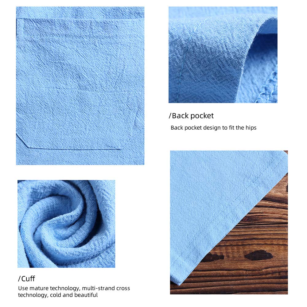 MANTORS Men's Linen tracksuit 2 Pieces Summer Beach Sets for Short Sleeve Shirt and Shorts Suit 17Light Blue-L