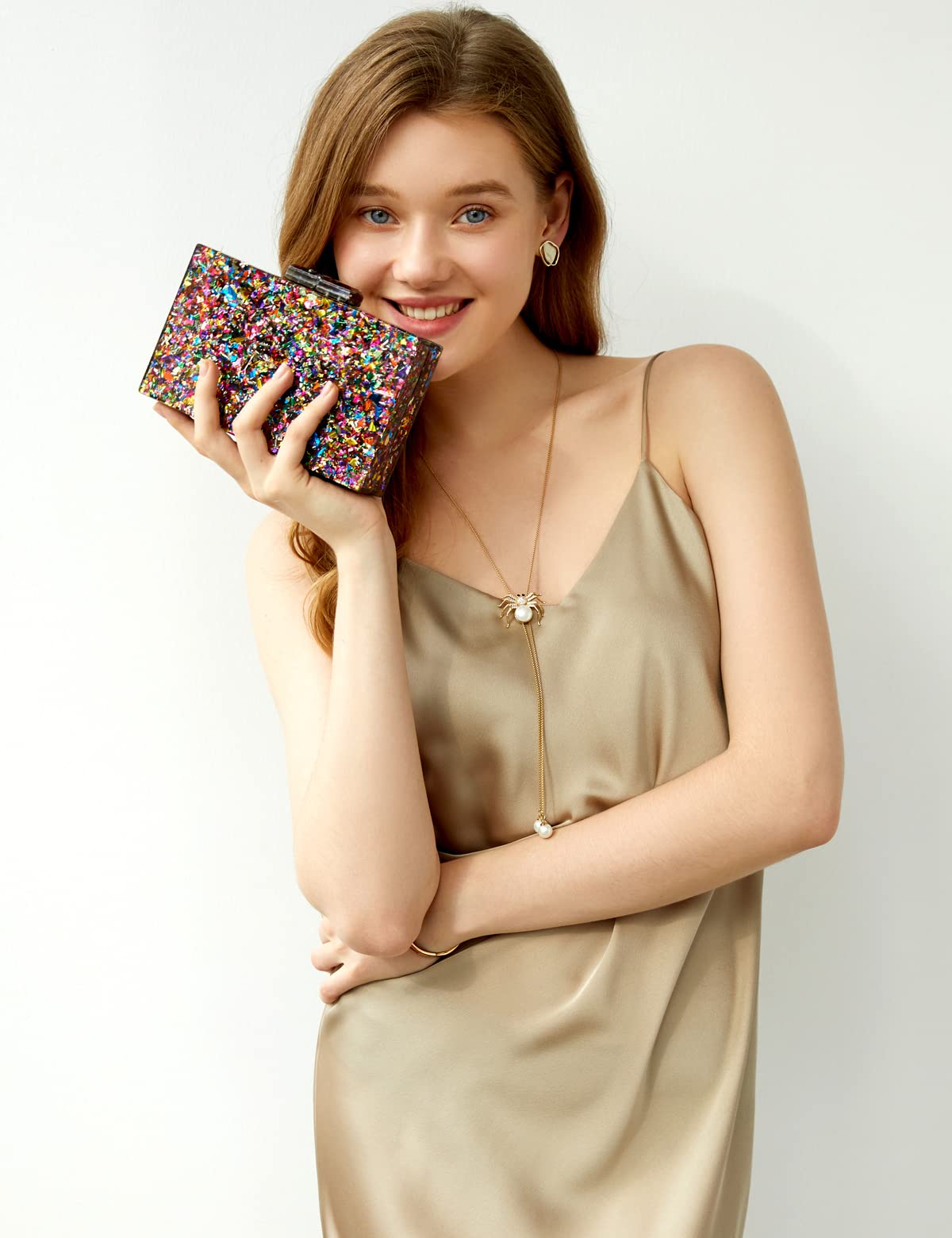 NUSTTAL Clutch Purses for Women wedding Evening Bag Shoulder Handbag Glitter Acrylic Box Clutch Bag-Multicolor