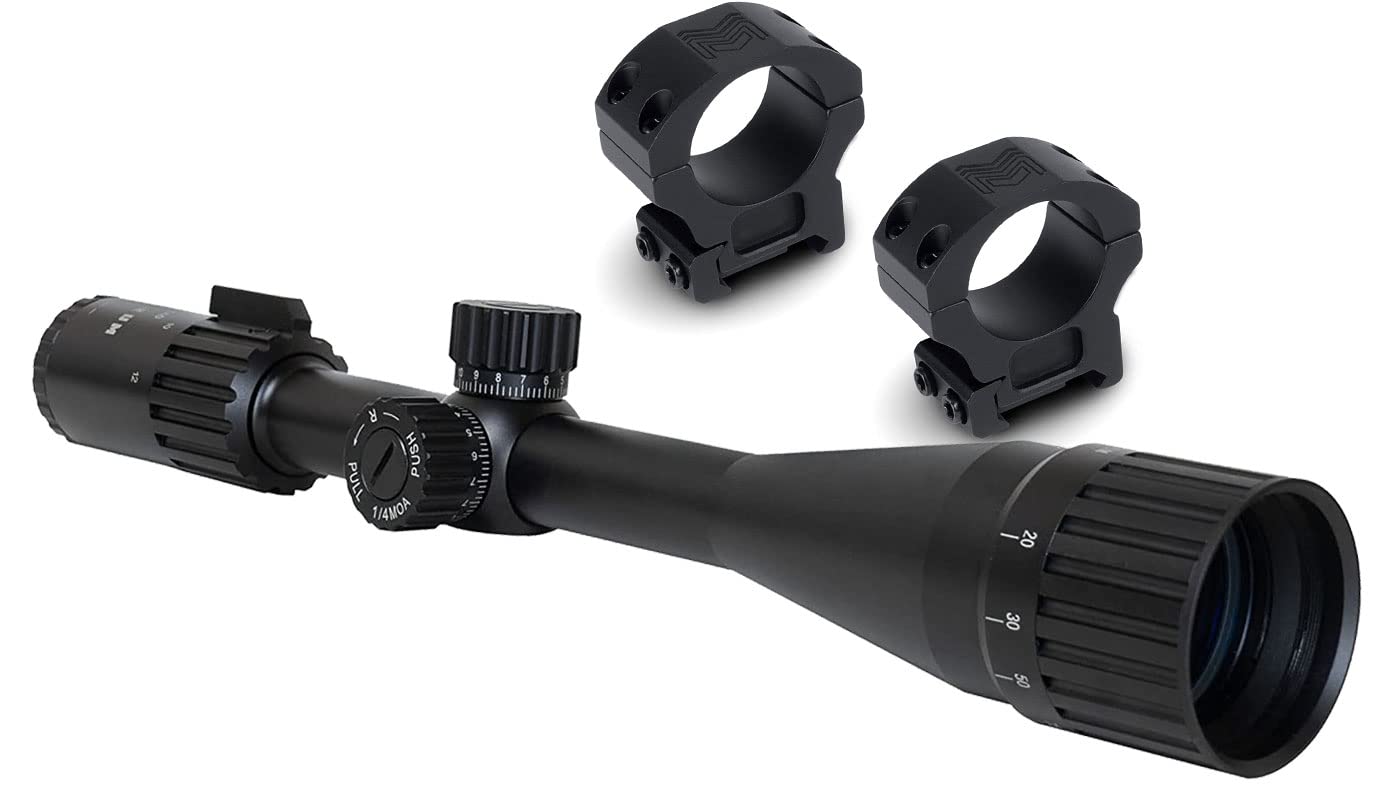 Monstrum Precision Picatinny Scope Rings | 1 inch Diameter/Extra High Profile | 4-12x44 Rifle Scope with Adjustable Objective | Bundle