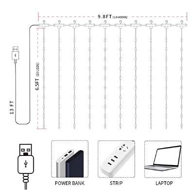JMTGNSEP Curtain Light with 8 Modes Control Decoration for Window Home Patio Garden Christmas Indoor Outdoor Decoration, USB Operated, IP64WATERPROOF (Blue)