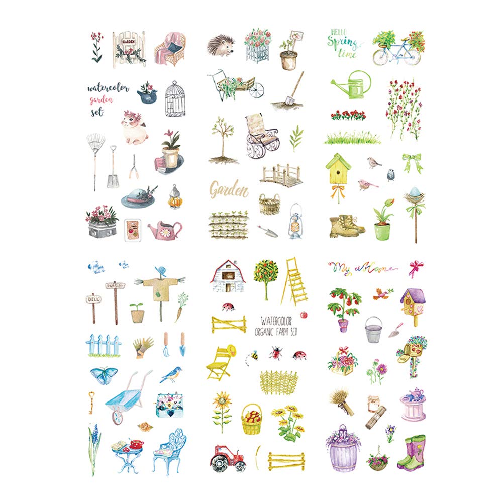 Kawaii Stationery Sticker Set Pink Cherry Blossom Household Gardening Tool Cute Girl Flower Succulent Plants Cactus DIY Labels for Diary Scrapbooking Planner Art Craft Journaling Collage Journal