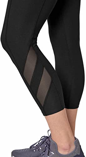 Mondetta Womens Midweight High Waisted Mesh Capri Legging (Small, Black)