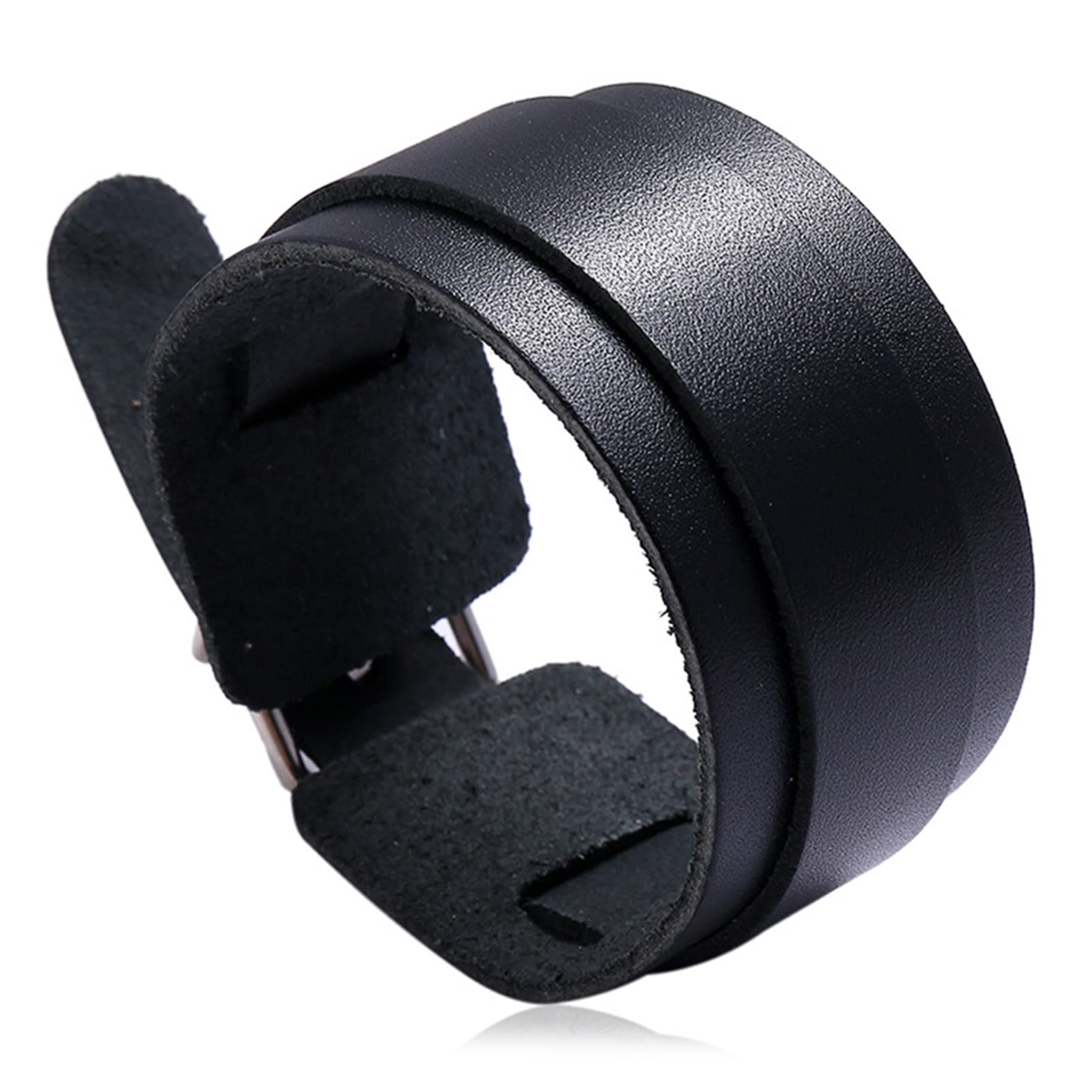 Mgutillart Punk Belt Buckle Cuff Bracelet Wide Leather Wrist Bracelet(Black)