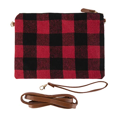 Plush Eco Clutch Flat Pouch Purse - Travel Convertible Bag Shoulder Crossbody Strap (Crochet Straw Crossbody Pouch - Light Brown)