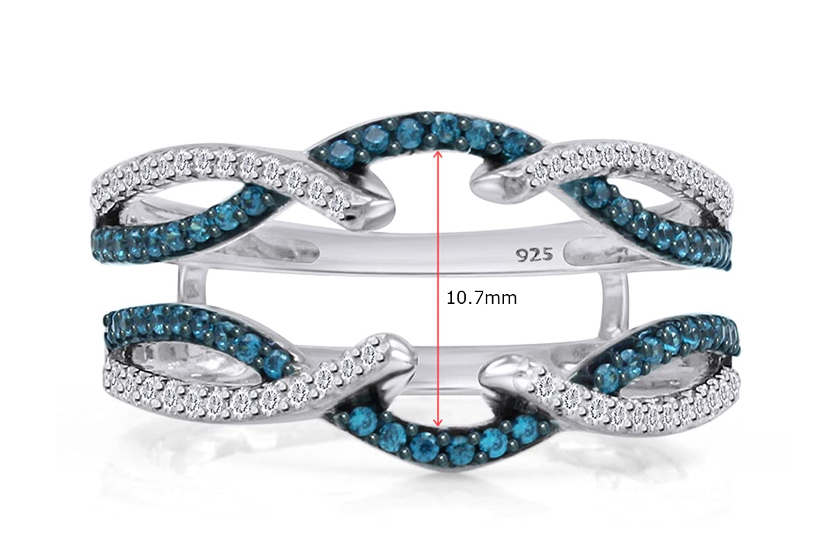 Jewel Zone US Blue White Cubic Zirconia Guard Wrap Ring in 14k White Gold Over Sterling Silver