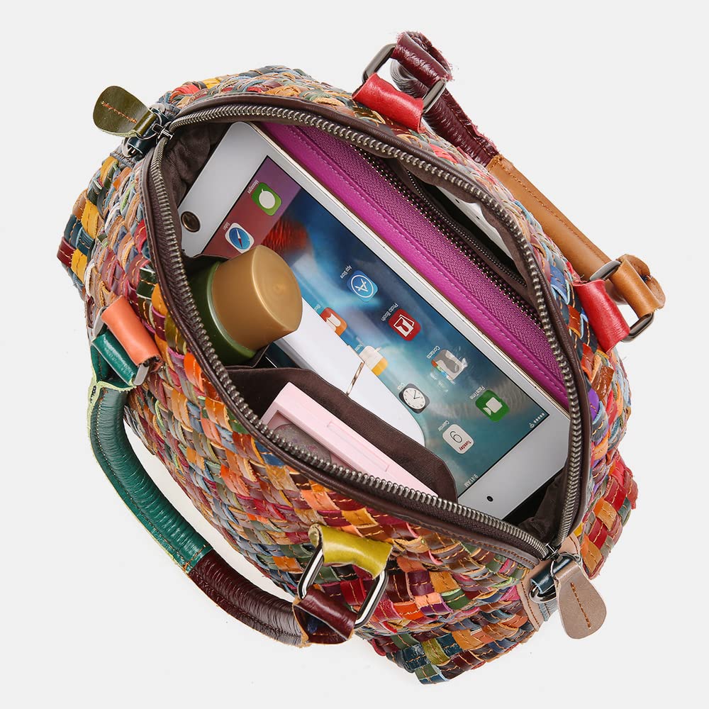 OB OURBAG Women's Multicolor Boston Bag Genuine Leather Bohemian Colorful Large Tote Handbag Purse Boston