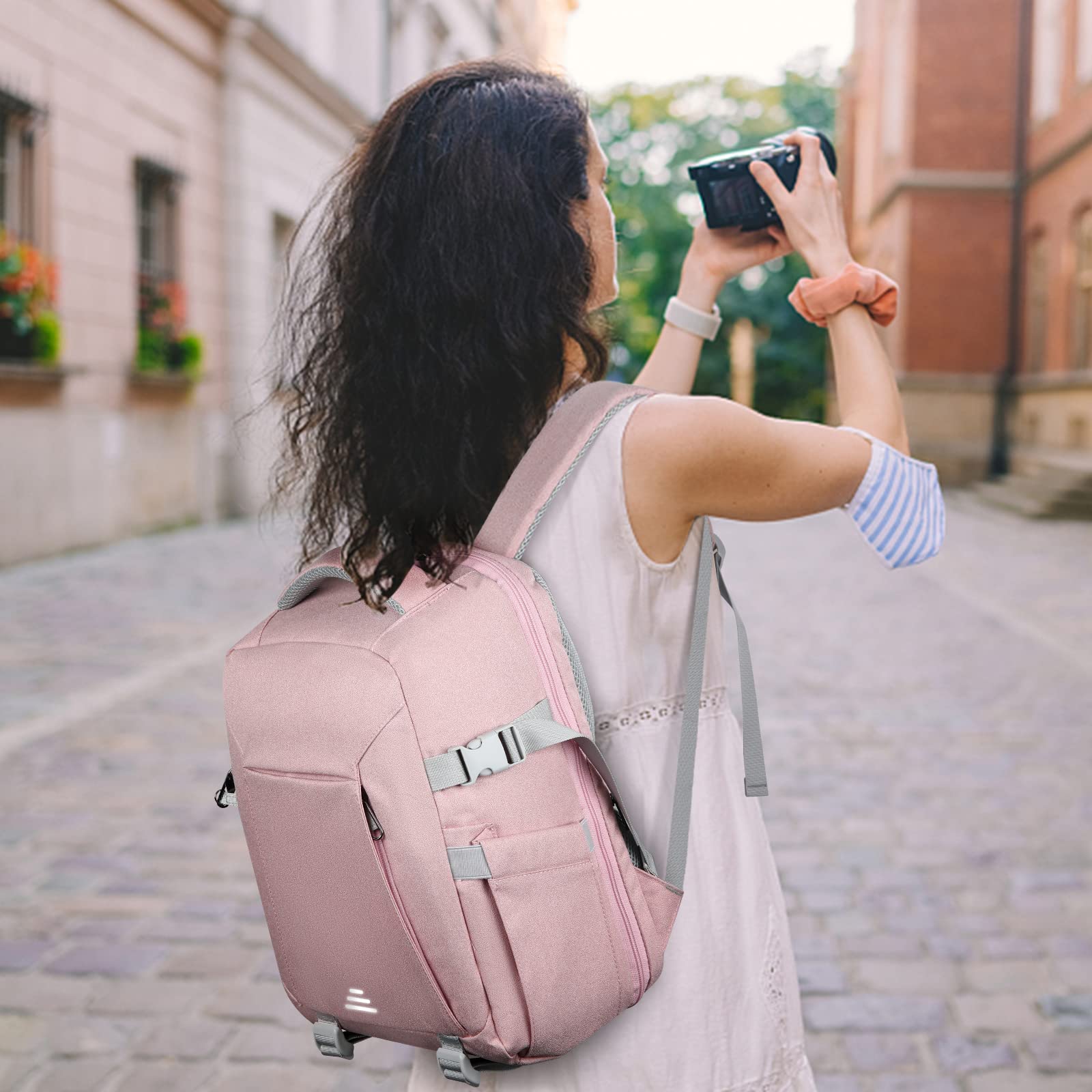 Lubardy Camera Bag Professional DSLR SLR Mirrorless Camera Backpack 14 Inch Waterproof Laptop Backpack Anti-Theft Camera Case with Rain Cover Large Capacity Photography Backpack for Men Women, Pink