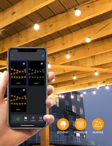 Outdoor String Lights with Dimmer - 50Ft Led Patio Lights App Control 3 Modes Waterproof Connectable Hanging Light with Timer Function 25 Plastic G40 Globe Bulb for Backyard Porch Balcony Party Decor