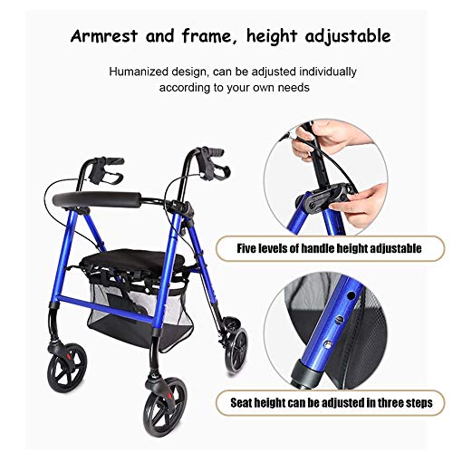 Steel Foldable Adult Transport Rollator Walker with 8” Wheels - Lightweight Walking and Mobility Aid with Seat and Pouch, Support up to 158kg/348lbs