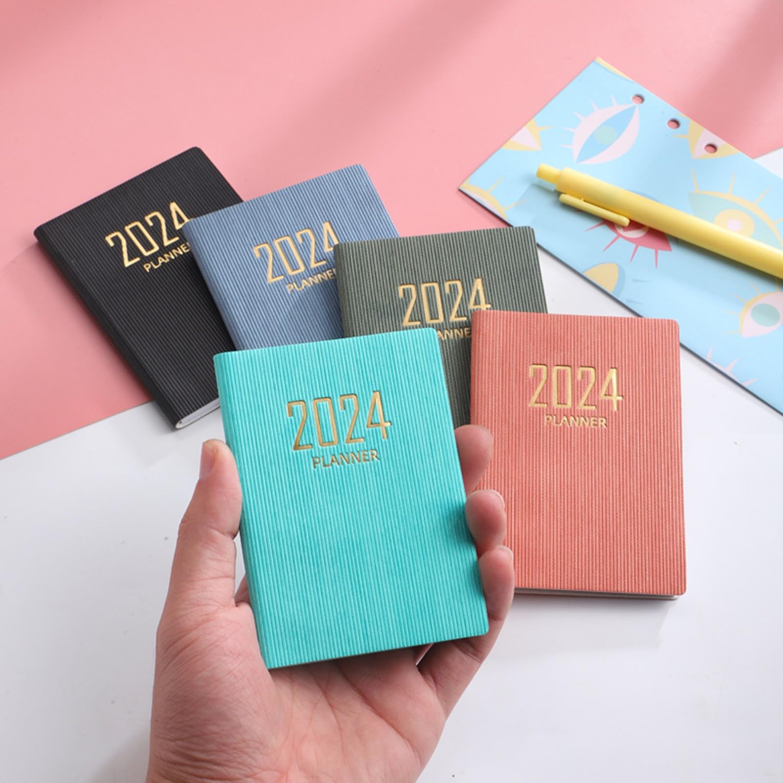 lamphle 2024 Weekly Monthly Pocket Planner Daily Agenda Book, A7 Mini Schedule Organizer with Glue Binding, Monthly Calendar, Planner with Faux Leather Hardcover & Ink-Proof Paper Atrovirens