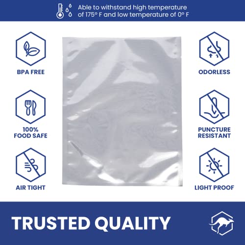 Wallaby 100 Count Mylar Bag Bundle - 5Mil Multi-Size Pouches, 100x 400cc Oxygen Absorbers, 100x Labels - Heat Sealable, Food Safe & BPA-Free - Long-Term Storage for Preppers - Silver (Flat)