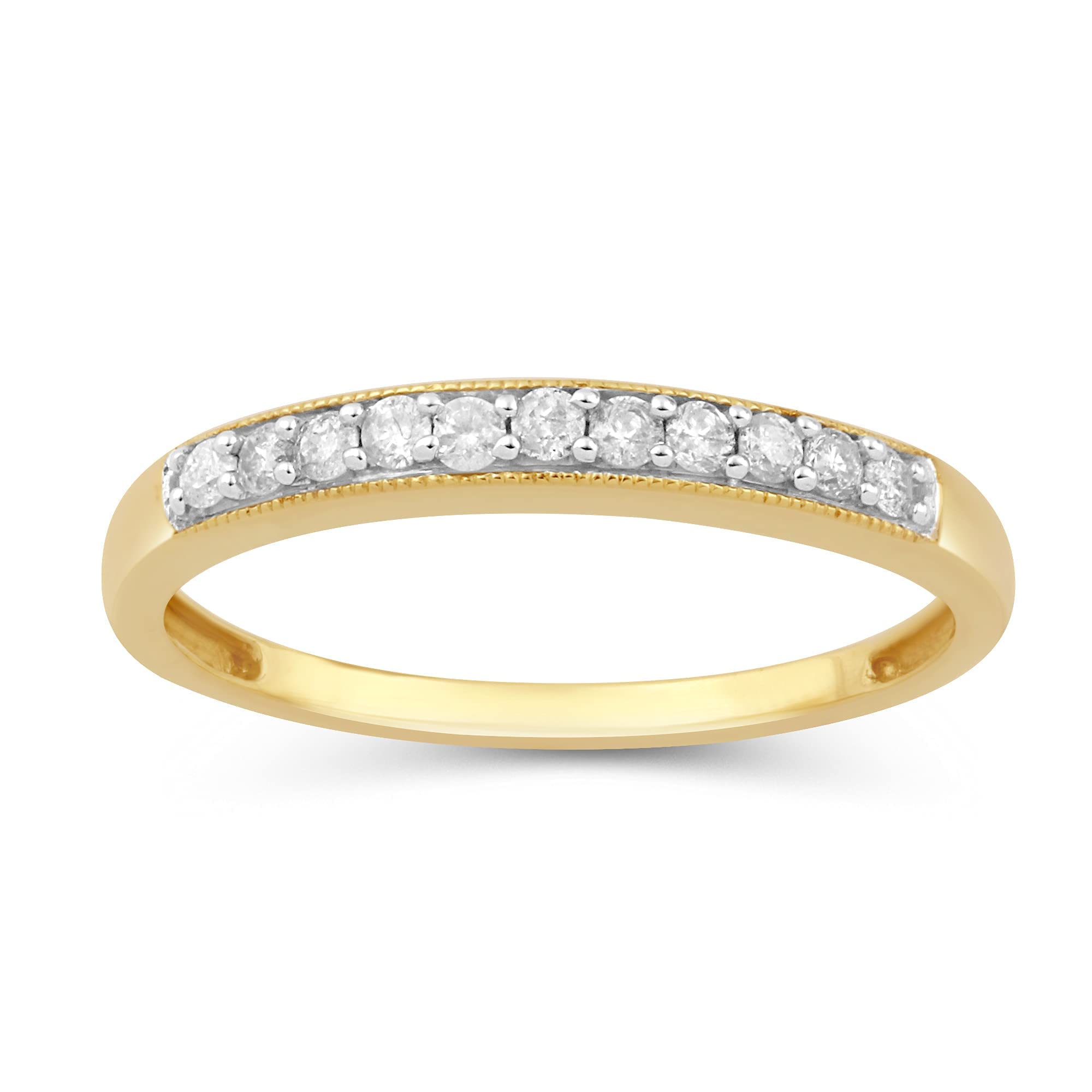 Jewelili 10K Yellow Gold 1/6 Cttw Natural White Round Diamonds Anniversary Ring, Size 6