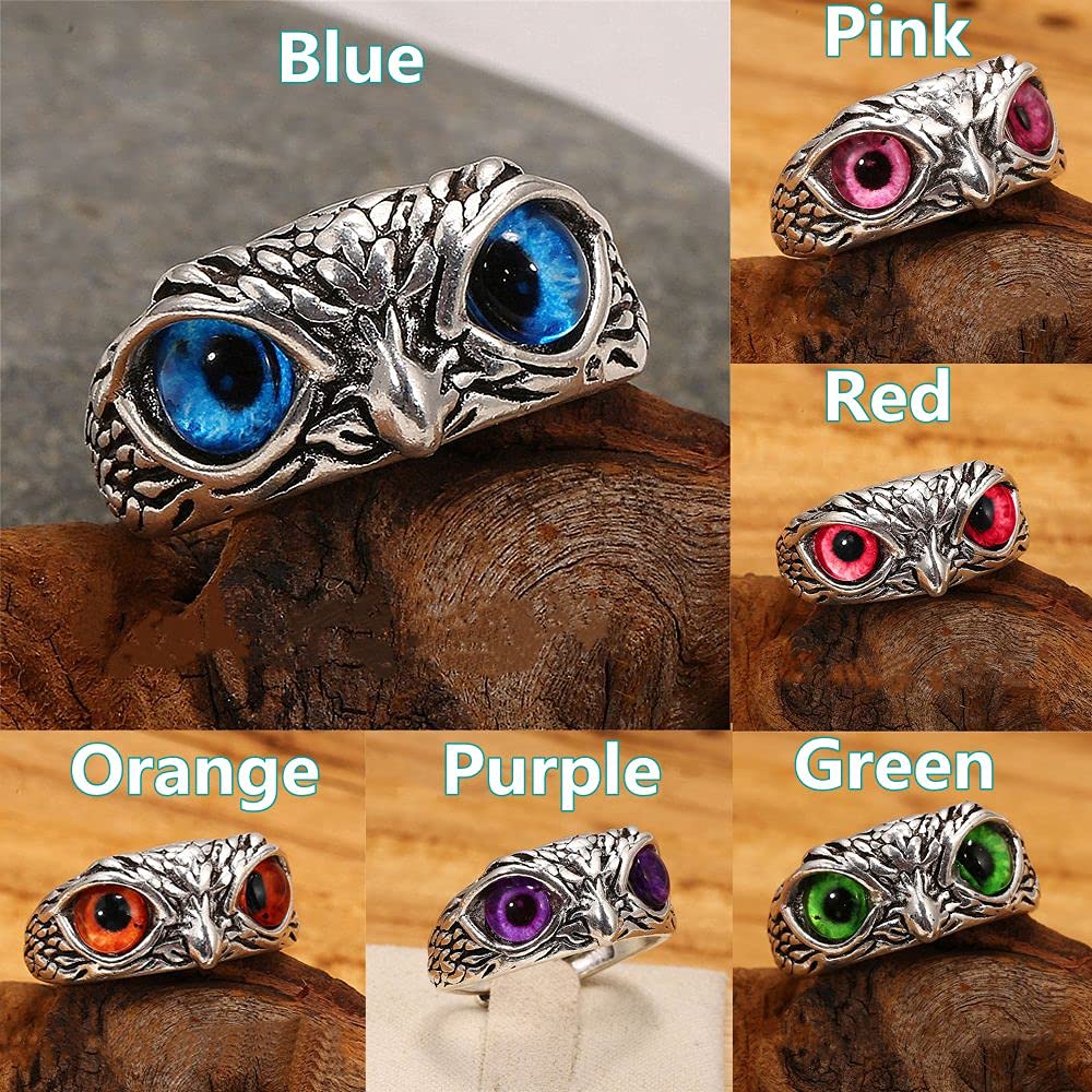 okdeals Owl Eye Lovers Vintage Ring Mother's Day Jewelry Retro Animal Style Open Adjustable(green)