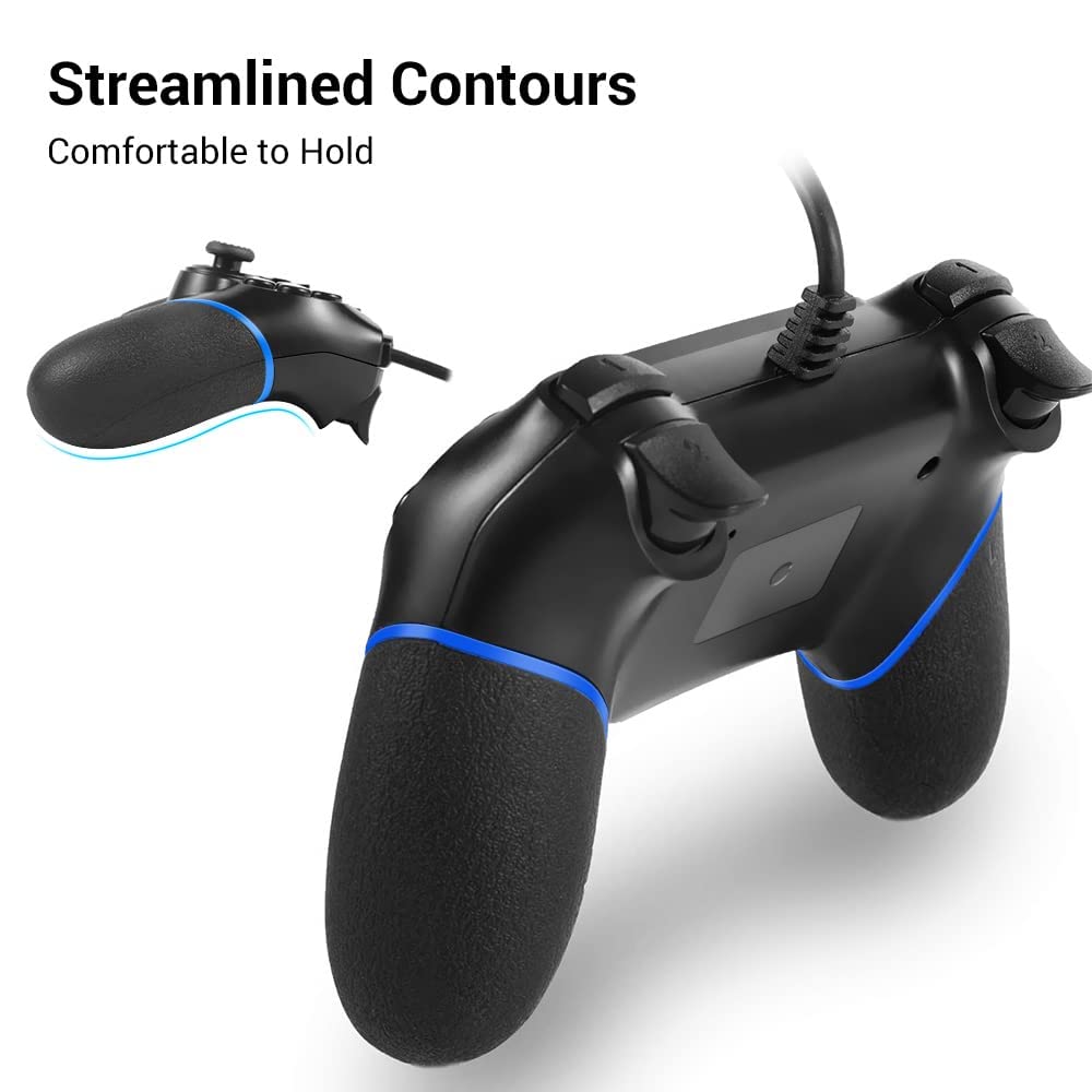 OKHAHA Wired Controller for PS4/Slim/Pro/PC, Wired Controller Compatible with Playstation 4, Wired Controller for PC, Double-Shock, Plug&Play, Black/Blue