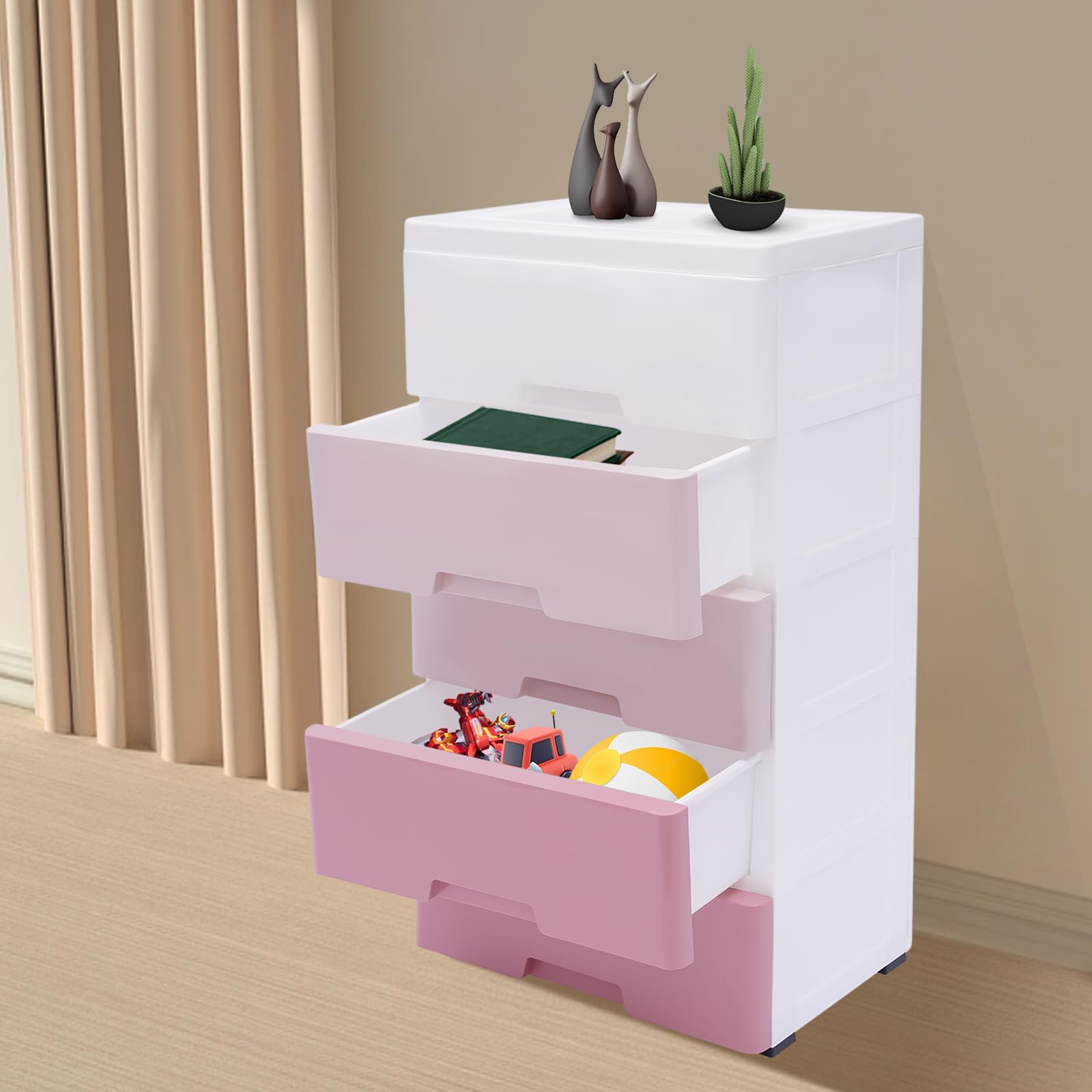 Xianikoho Storage Cabinet for Toy Organizers and Storage Bedroom Clothing Drawer Cabinet and Craft 5 Drawer Plastic Storage Canisters Sets with Shelving Units and Storage (Gradient Pink)