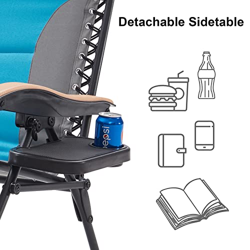 VICLLAX Oversized Padded Zero Gravity Chair XXL Folding Patio Lounge Recliner with Cup Holder for Outdoor Indoor, 350lbs Weight Capacity, Grey/Navy