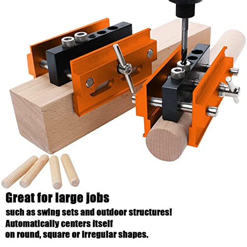 Mefape Self Centering Dowel Jig, Dowel Drill Guide for Straight Holes, Inch Scale Doweling Jig, Portable Drill Guide Drill Block for Woodworking Dowel Jig Kit with 6 Sleeves, 2.4” Drill Thickness