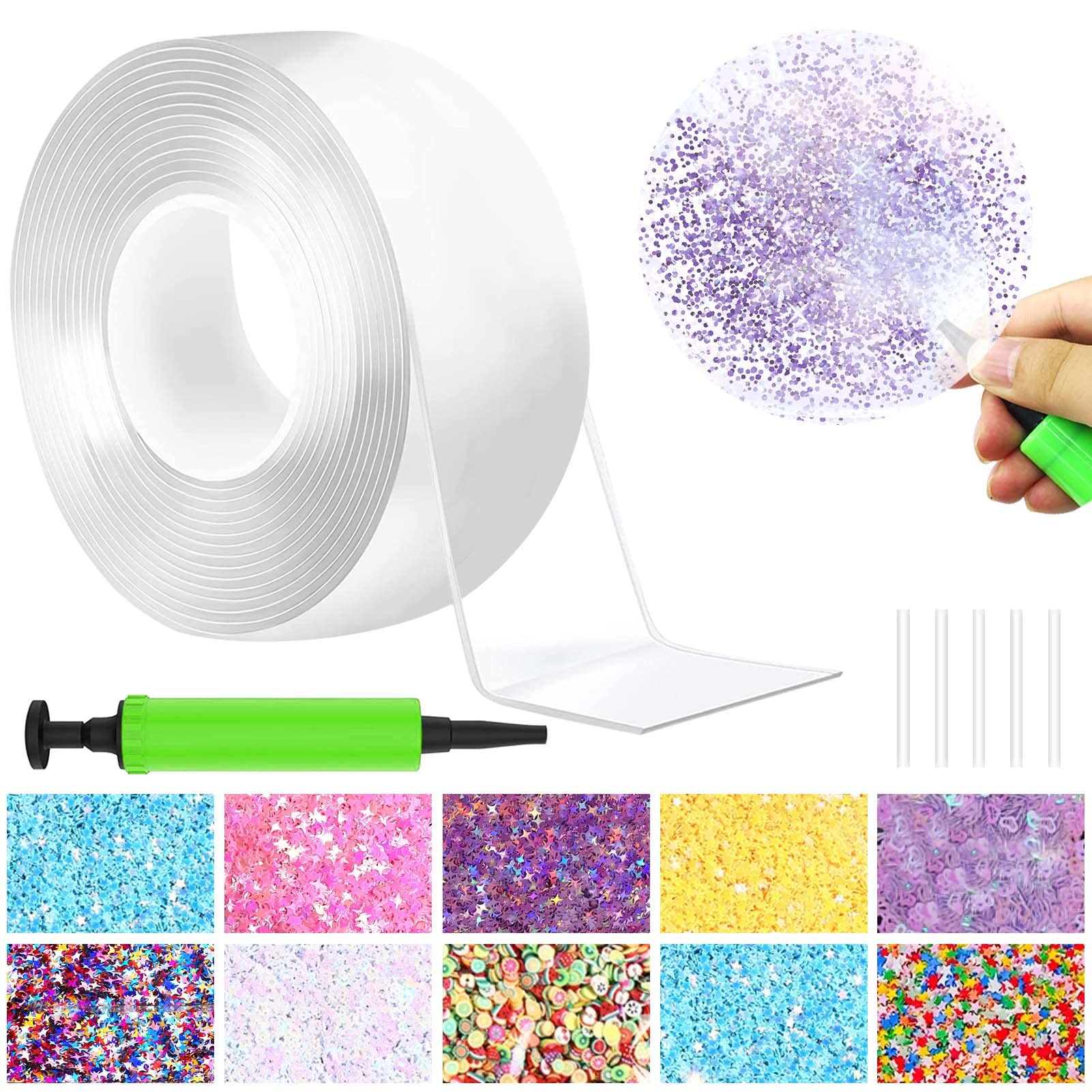 Mity rain Nano Bubble Tape Kit, Super Elastic Bubble Balloons with 5pcs Straw, 10 Pack Glitter and Inflator, Double Sided Tape Plastic, DIY Party Favors