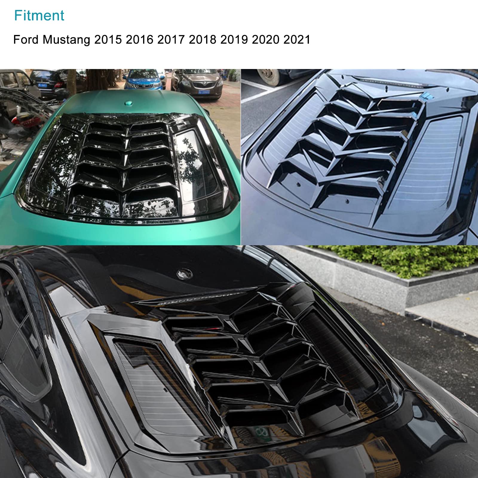 MIC Upgrade Rear Window Louvers Compatible with Mustang 2015-2021,Windshield Sun Shade Cover,GT Lambo Style Generation Ⅱ (Gloss Black)