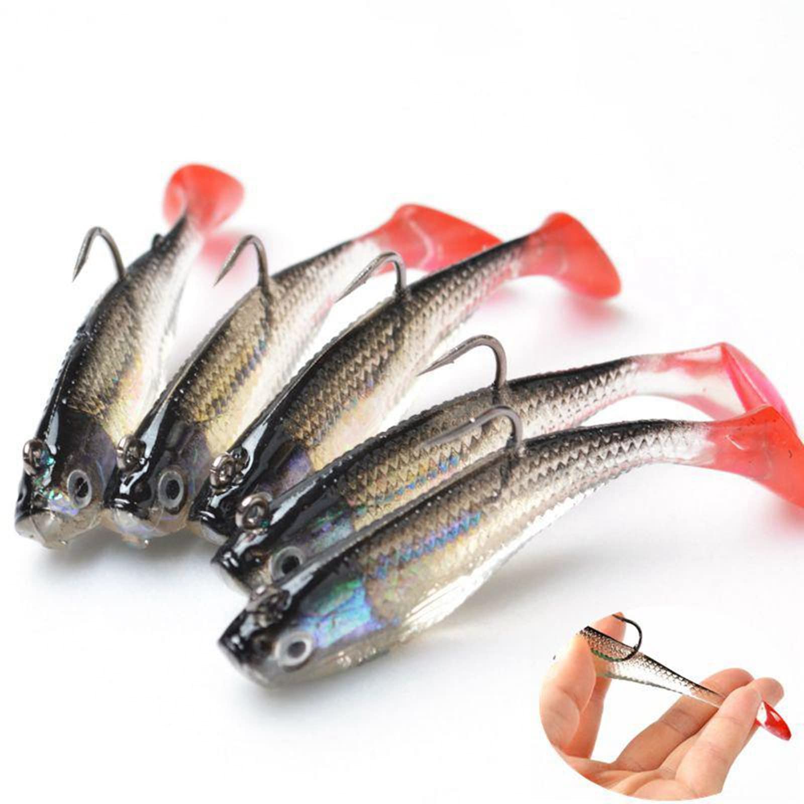 OJDXDY Set of 5 Fishing Lure Set 3D Eyes Lifelike Fishing Lures Kit Rubber Fish Baits Set Single Hook Artificial Lures Outdoor Fishing Tool, Fishing Gift for Men