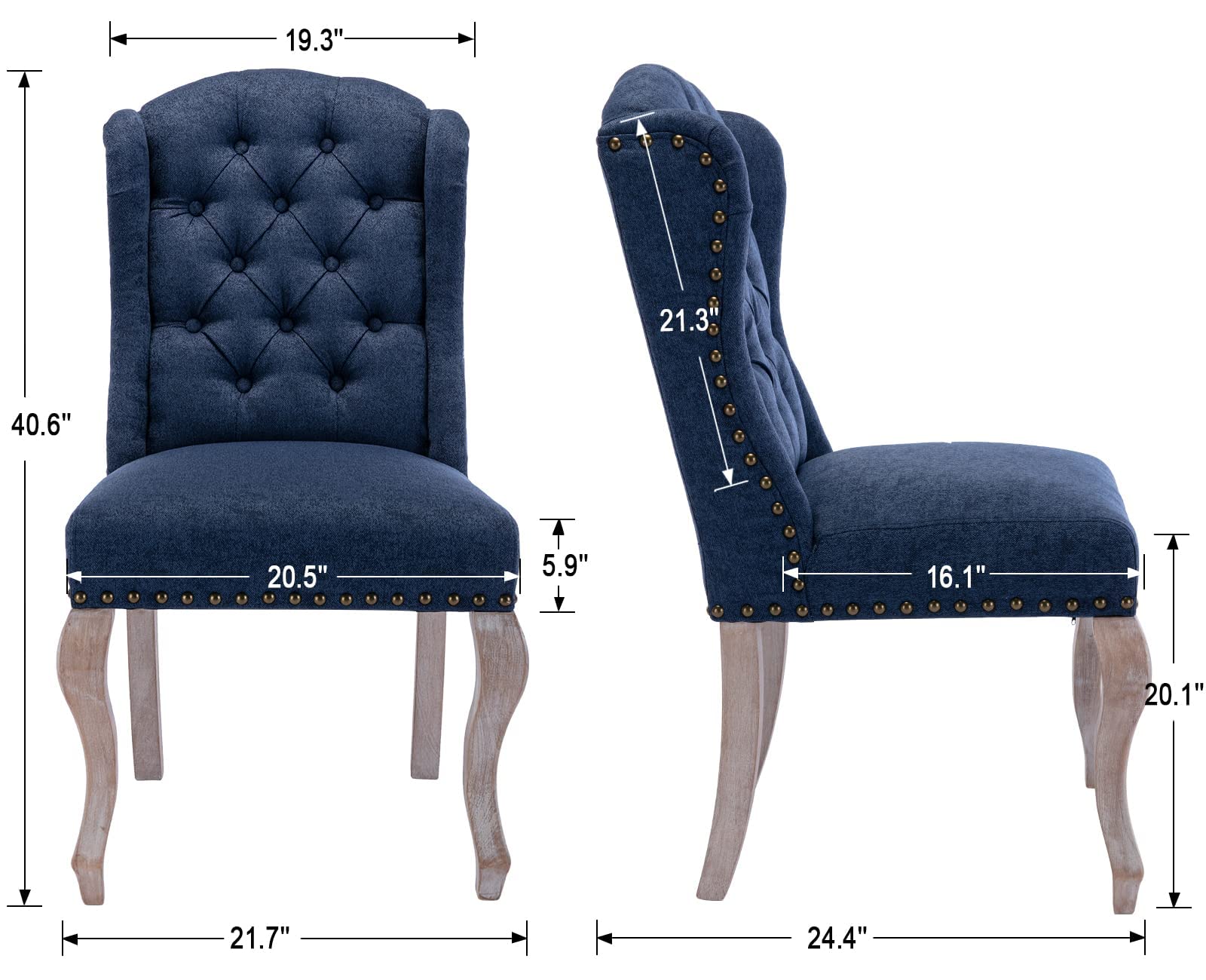 K.MAX Tufted Dining Chairs Fabric Accent Chairs for Living Room Mid Century Modern Armless Dining Chair with Wood Legs Nailhead Trim for Kitchen Set of 4, Grey